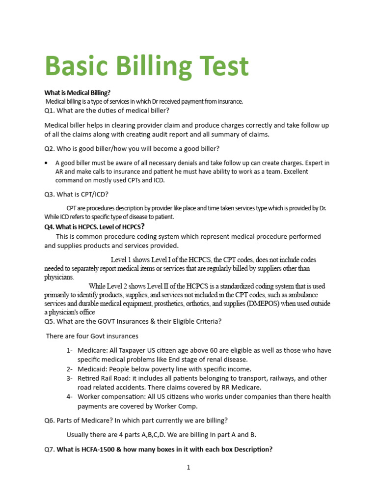 Medical Billing Basic Test Questions | PDF | Consolidated Omnibus ...