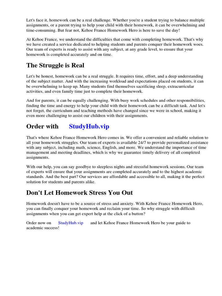 Kehoe France Homework Hero | PDF | Homework | Thesis