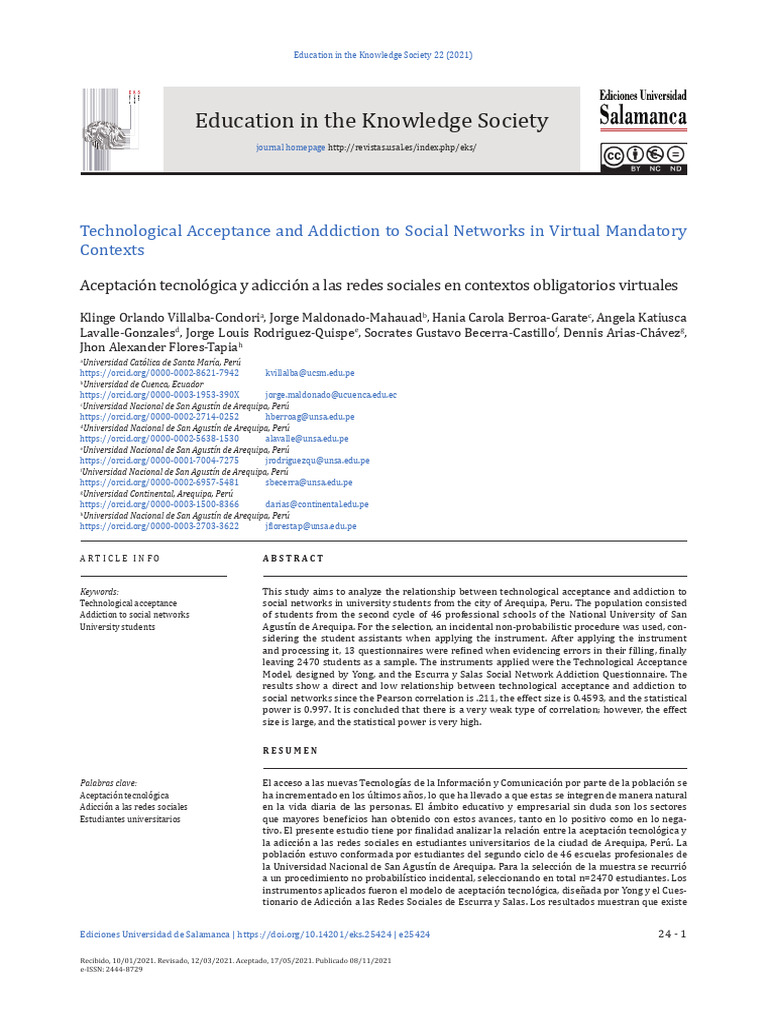 Technological Acceptance and Addiction To Social Networks in Virtual Mandatory Contextseducation ...
