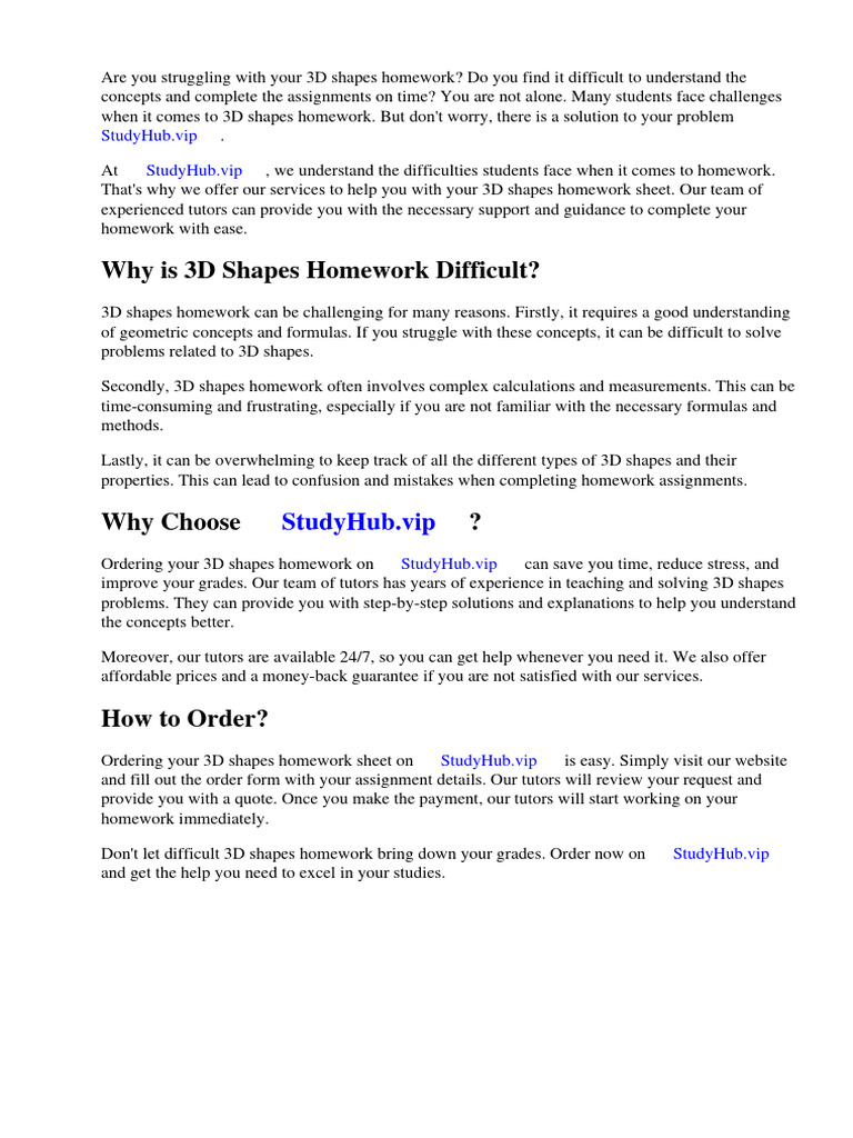 3d Shapes Homework Sheet | PDF | Shape | 3 D Computer Graphics