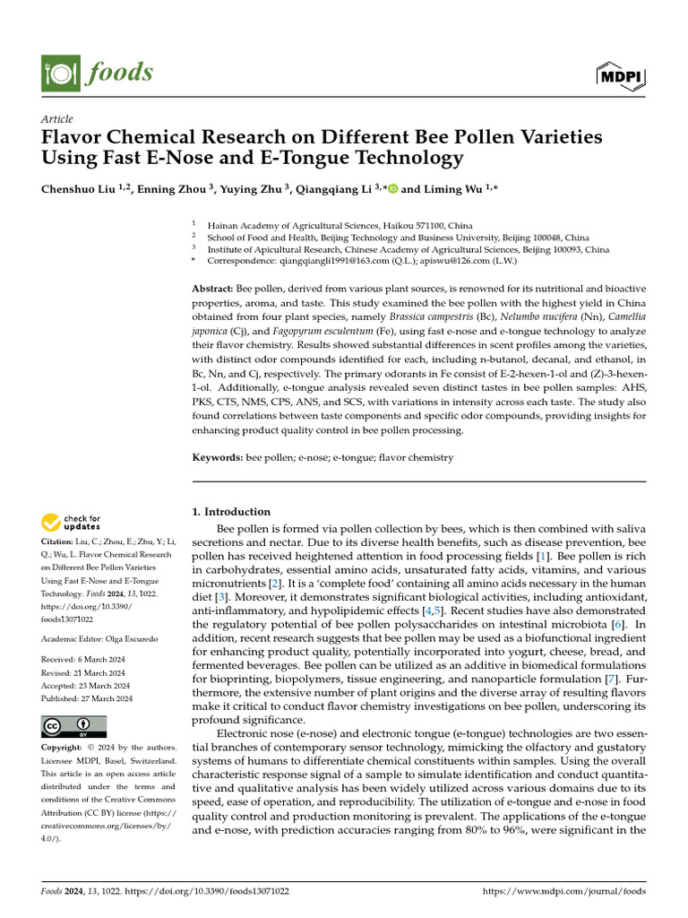 Flavor Chemical Research On Different Bee Pollen Varieties Using Fast E ...
