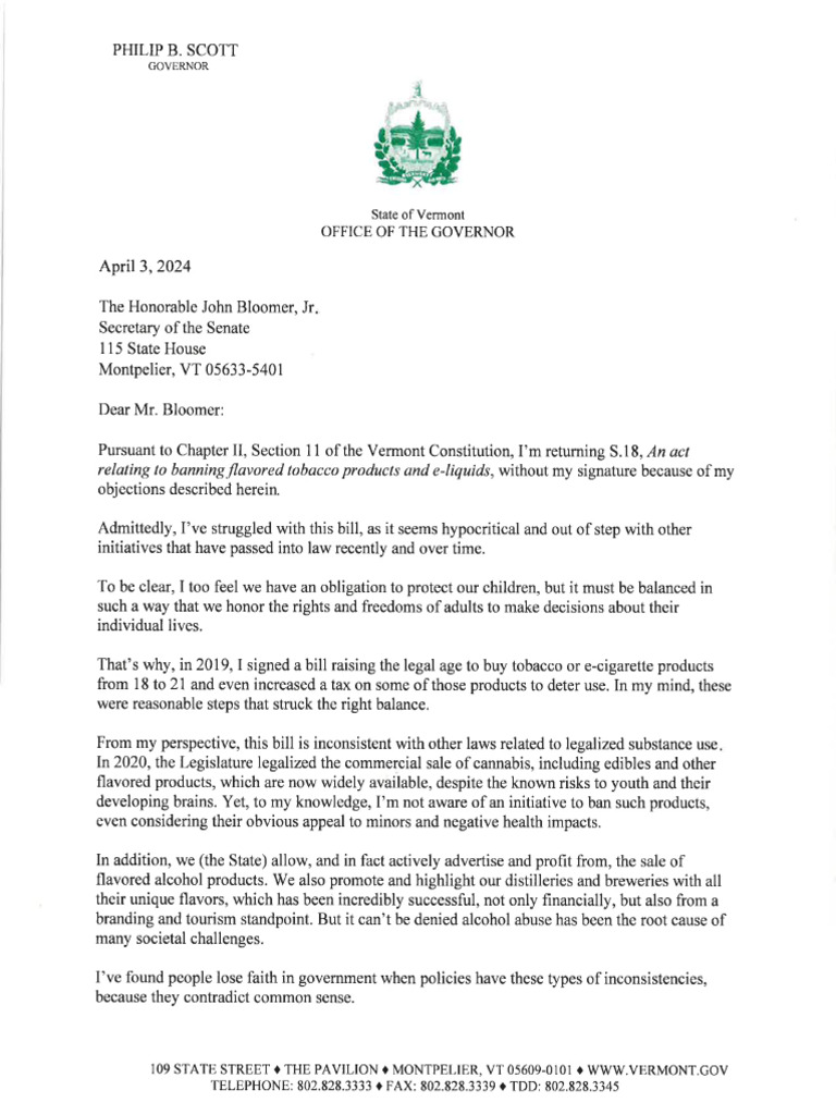 S.18 Veto Letter - 4.3.24 | PDF