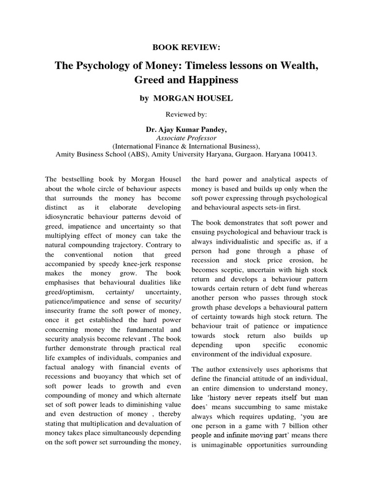 Psychology of Money: Key Insights | PDF | Money | Economies