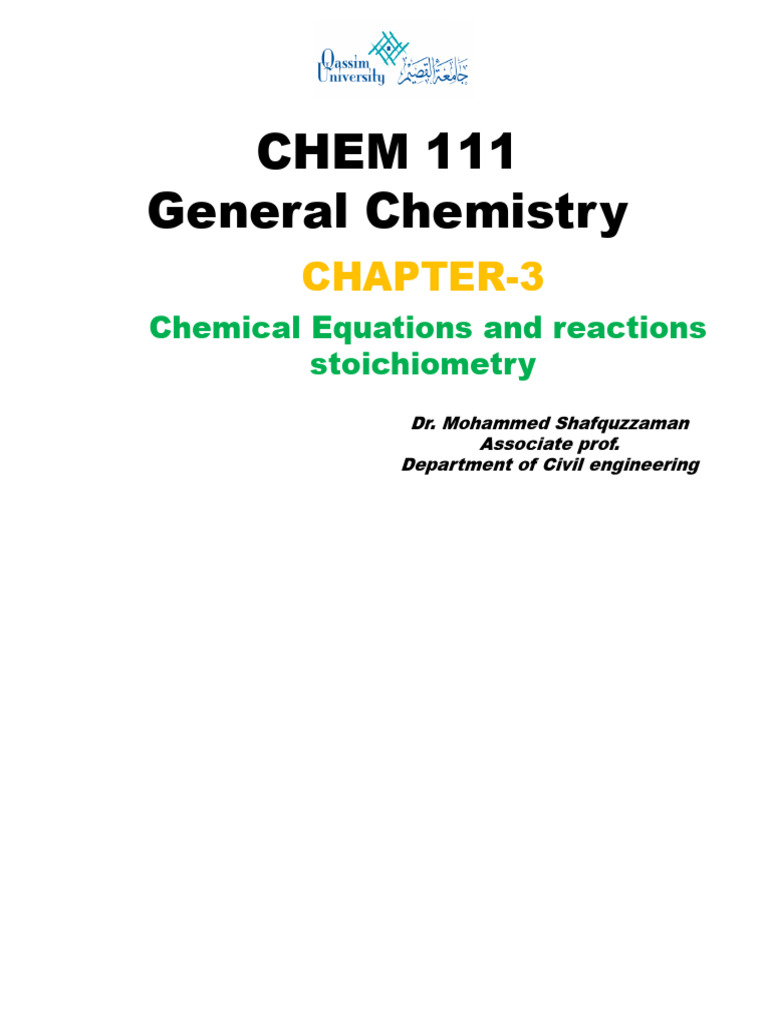 Chapter 3 Chemical Equations and Reactions Stichiometry | PDF ...