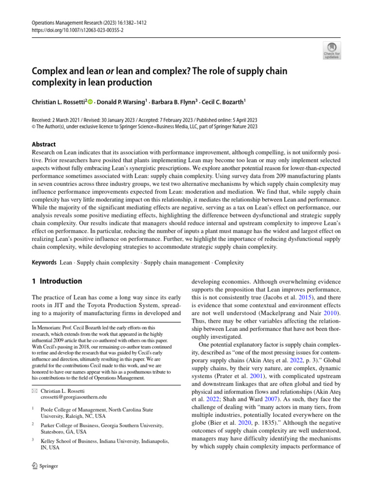 Complex and Lean or Lean and Complex? The Role of Supply Chain ...