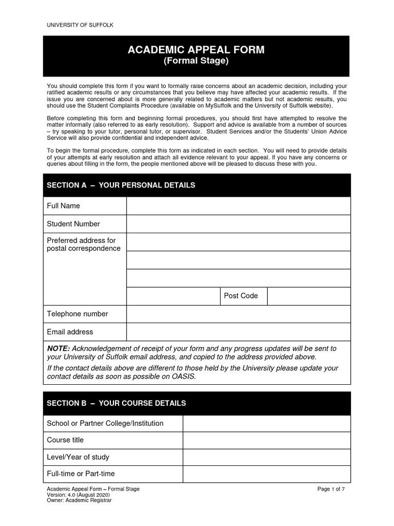 Academic Appeal Form - Formal Stage PDF Form | PDF | Evidence | Justice
