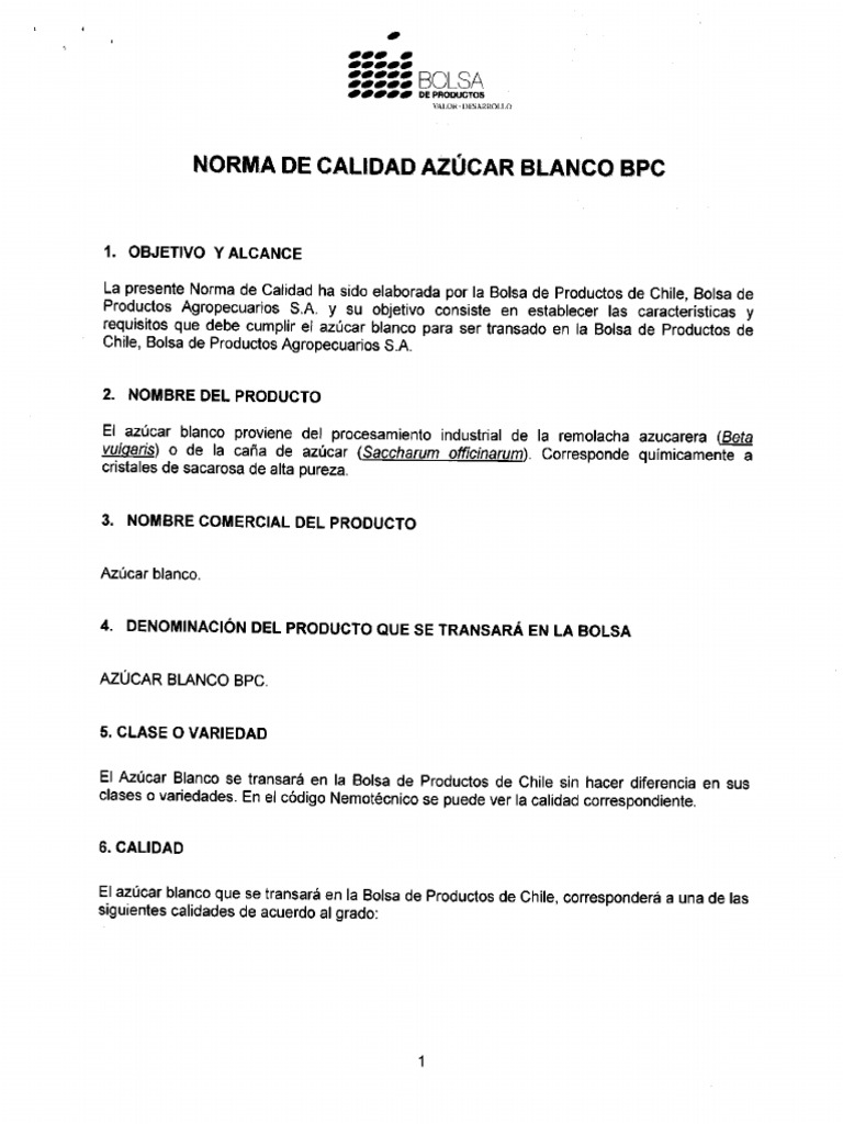 227 - Norma - de - Calidad - Azucar - Blanco - BPC | PDF