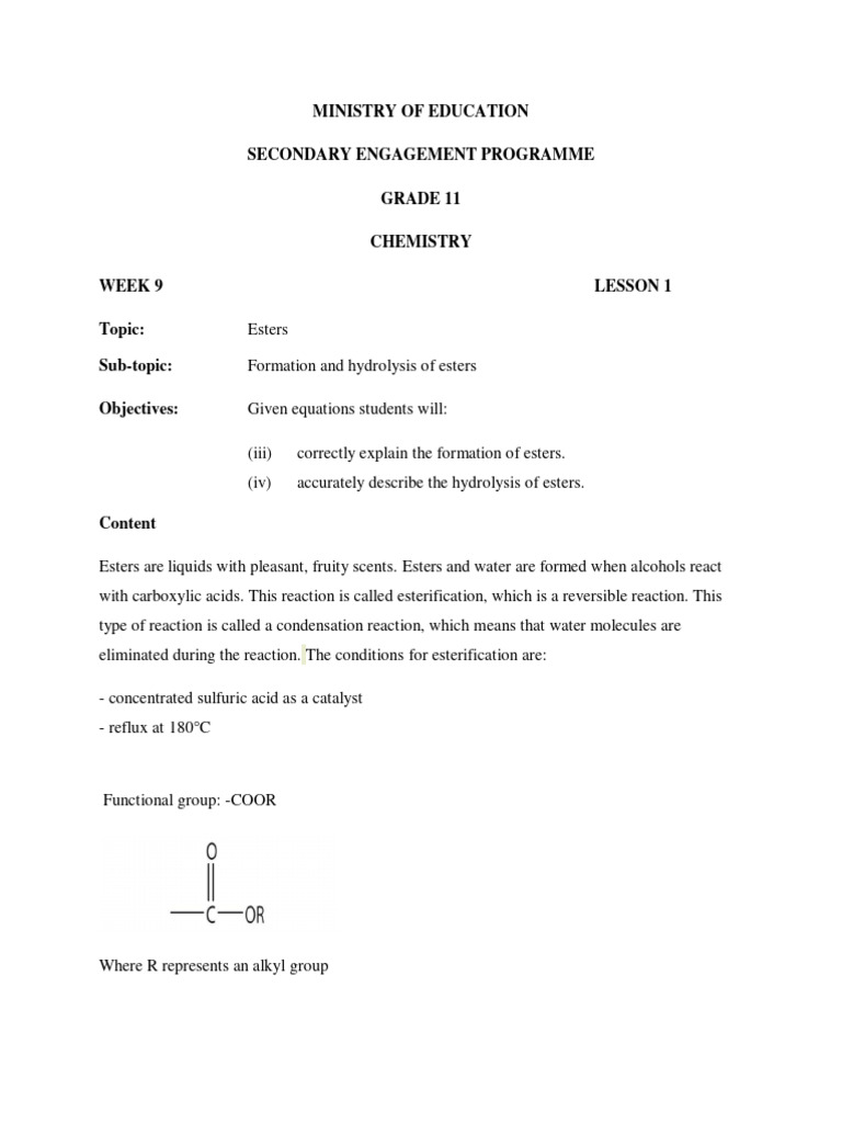 Grade 11 Chemistry Week 9 Lesson 1 | PDF | Ester | Hydrolysis