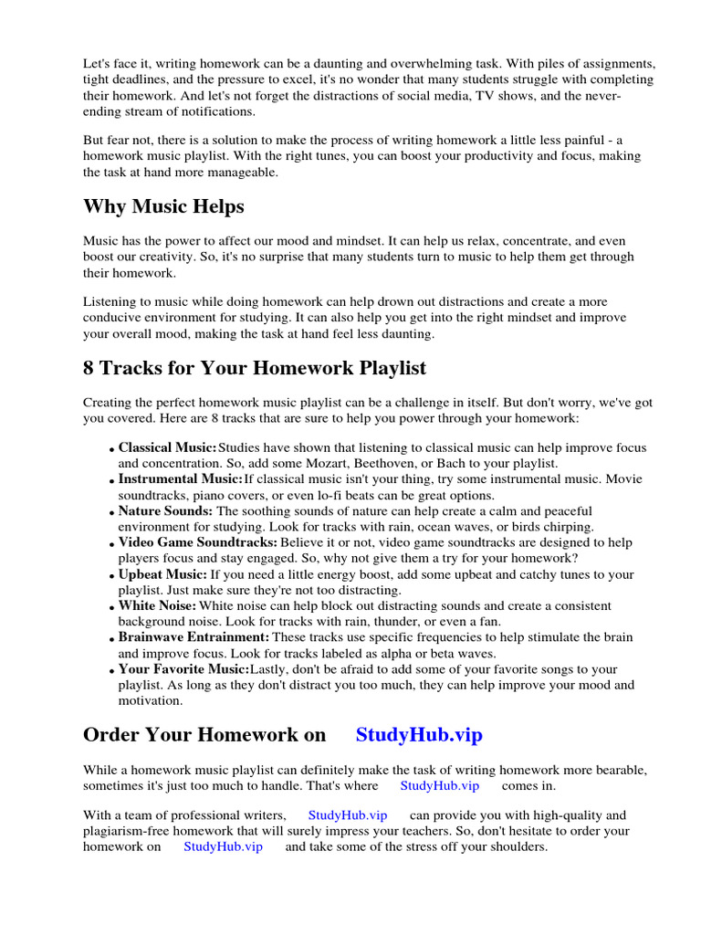 Homework Music Playlist for Focus | PDF | Homework