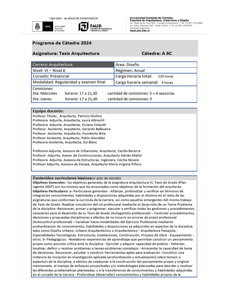PROGRAMA-DE-CATEDRA 2024 - A 6C | PDF | Diseño | Evaluación