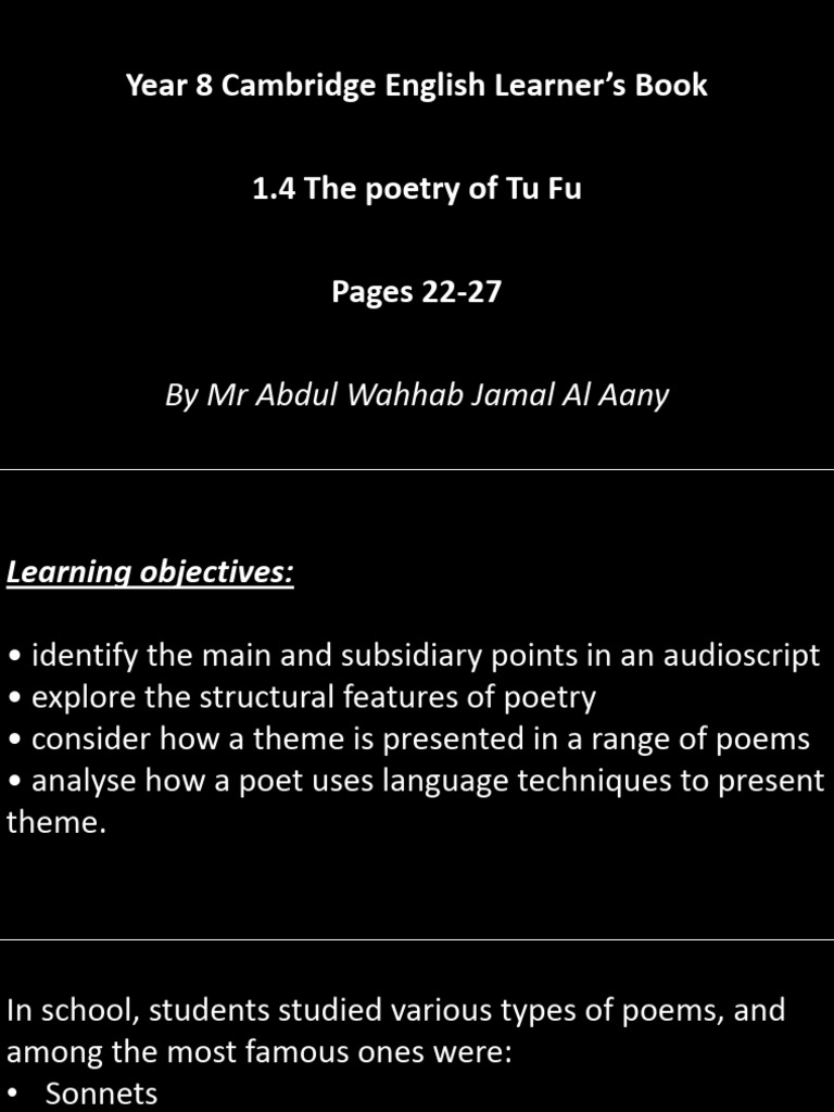 Y8-U1-LB-1.4 The Poetry of Tu Fu | PDF | Loneliness | Poetry