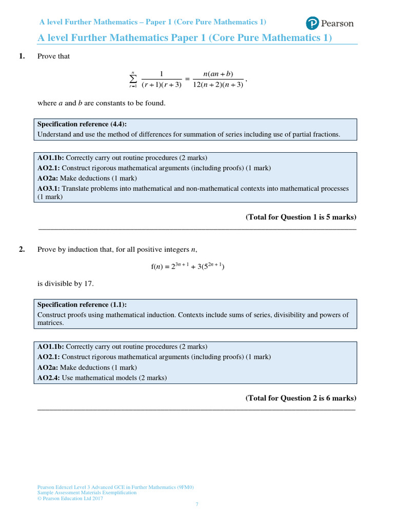 9FM0-01 Sample Question Paper Exemplification | PDF | Equations ...