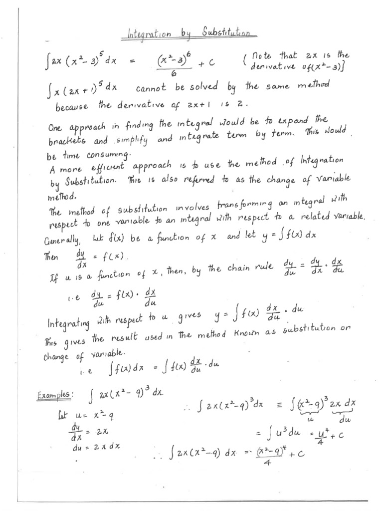 Integration by Substitution Notes with Examples | PDF