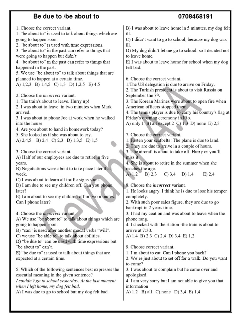 Be Due To Be About To Tests by Cevahir A.A | PDF | Grammar | Linguistics