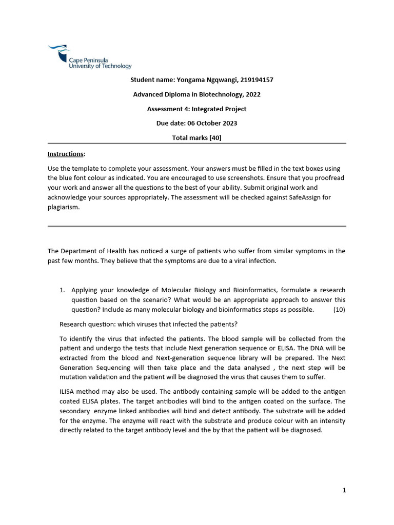 Bioinformatics Assignment 4 | PDF | Dna Sequencing | Elisa Bioinformatics Assignment 4 | PDF | Dna Sequencing | Elisa