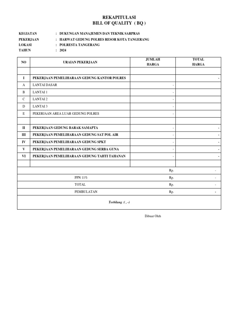 BQ Har Gedung 2024 | PDF