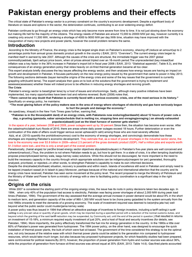 Pakistan Energy Problems and Their Effects | PDF | Power Station ...
