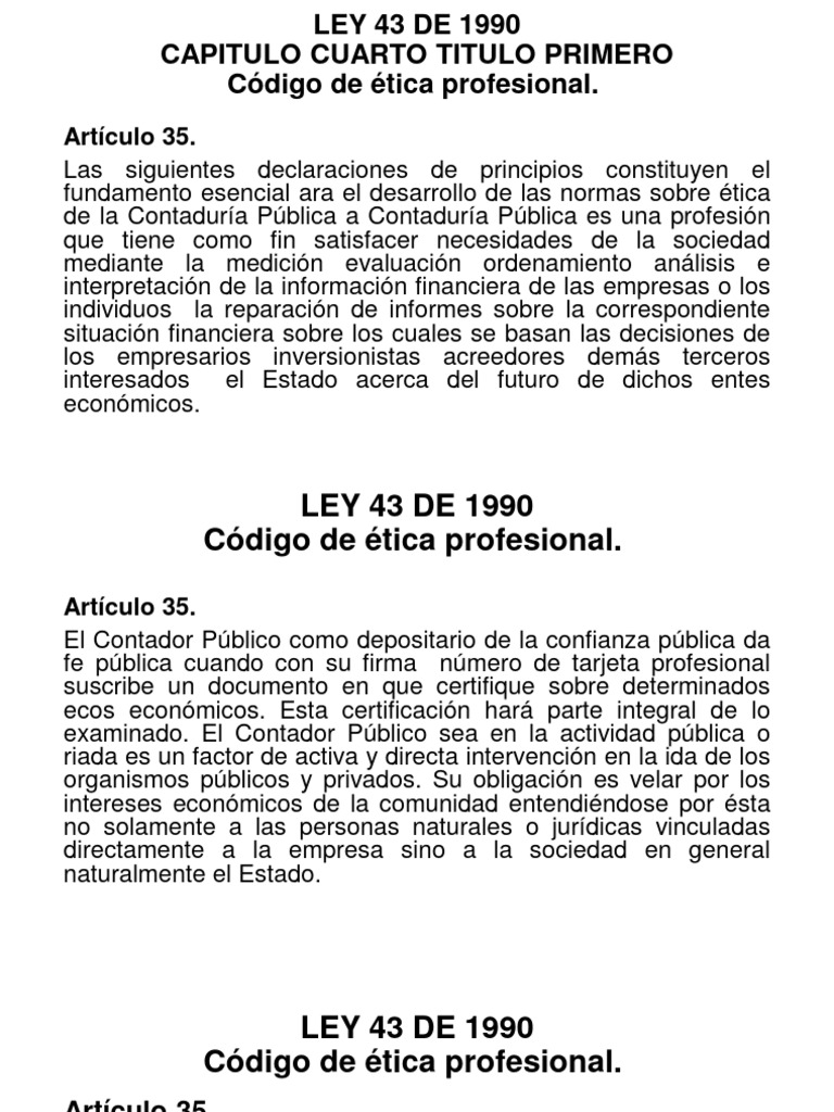 Ley 43 de 1990 - Resumen | Descargar gratis PDF | Contador | Contabilidad