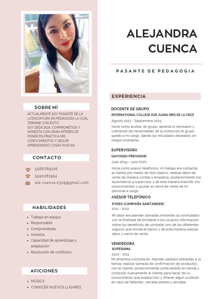 Currículum Vitae ALE CUENCA | Descargar gratis PDF | Aprendizaje