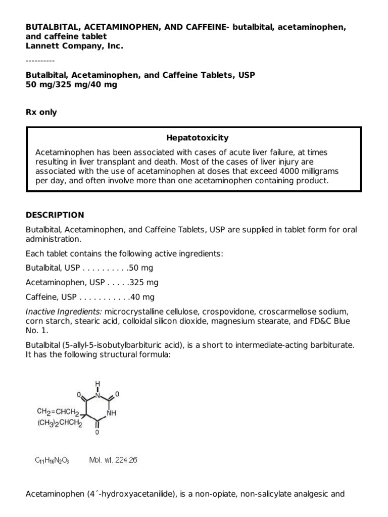 BUTALBITAL, ACETAMINOPHEN, AND CAFFEINE-butalbital, Acetaminophen, and ...