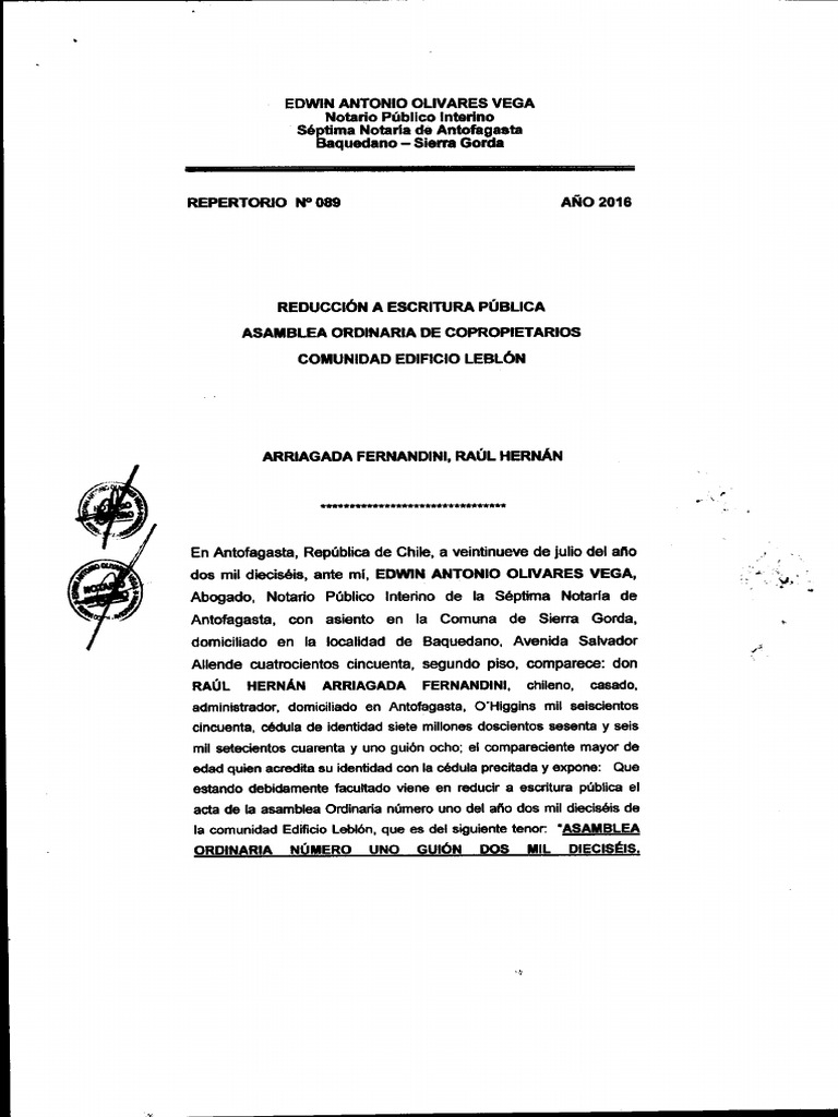 Primera Asamblea Copropietarios Edificio Leblon | PDF