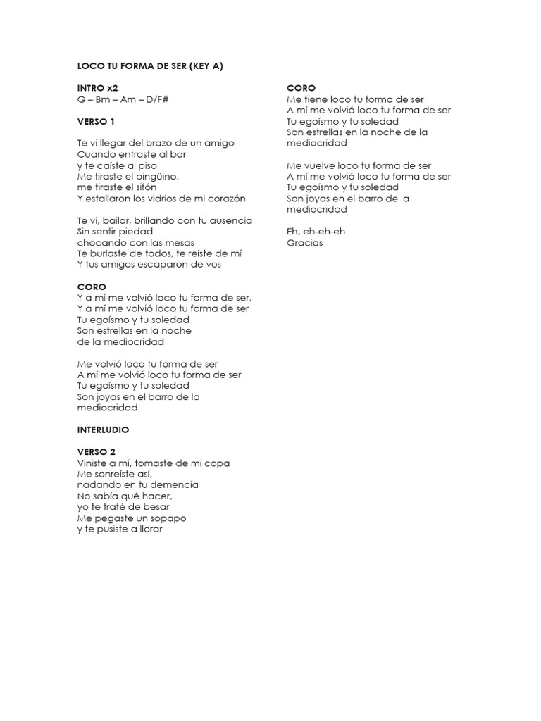 Loco tu forma de ser: Letra y análisis | PDF