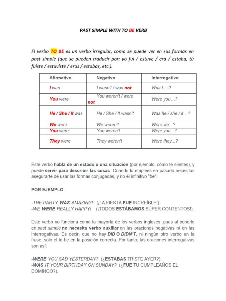 9 # Past Simple With To Be Verb | PDF | Verbo | Asunto (gramática)