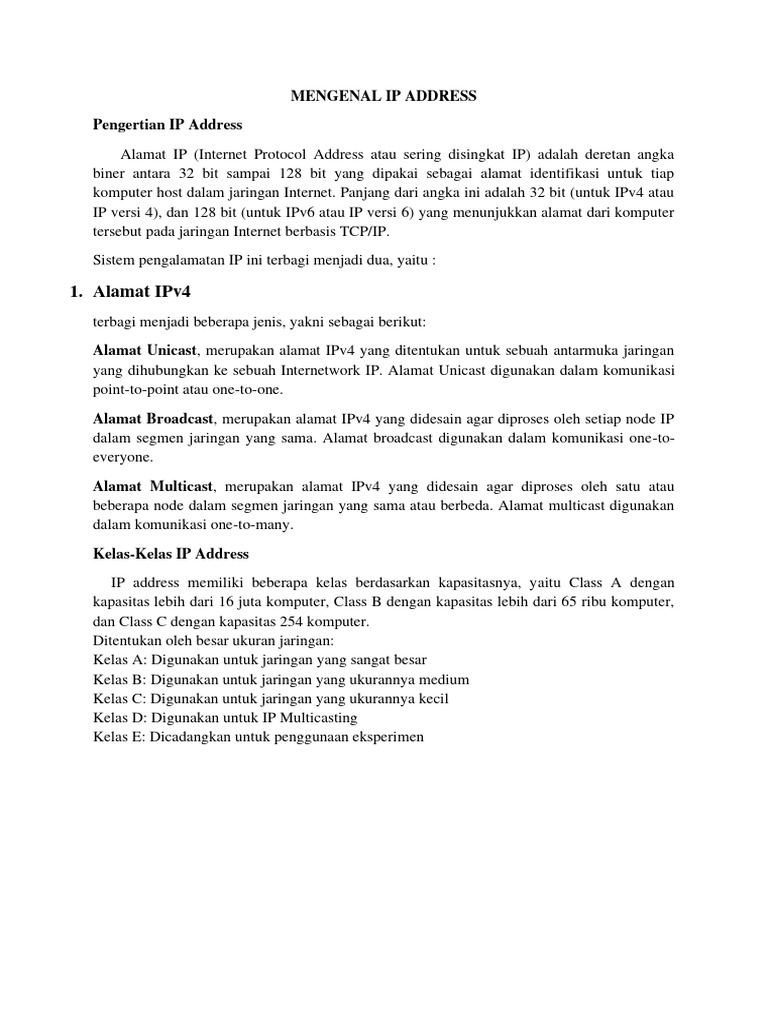Mengenal Ip Address | PDF | Metode & Bahan Ajar | Komputer
