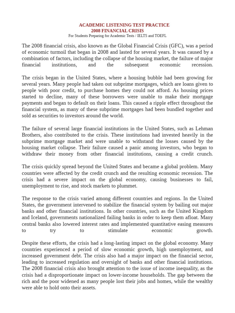 2008 Financial Crisis | PDF | Great Recession | Subprime Lending