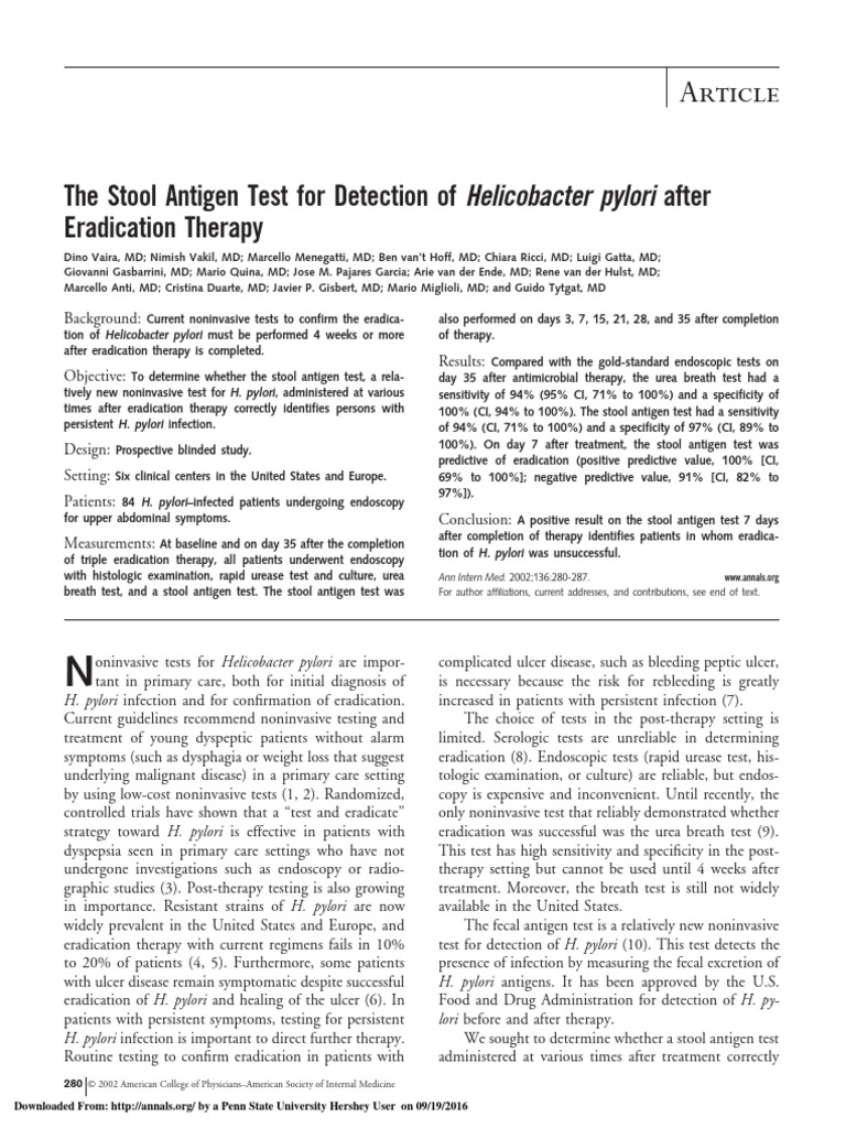 Article: The Stool Antigen Test For Detection of Helicobacter Pylori ...