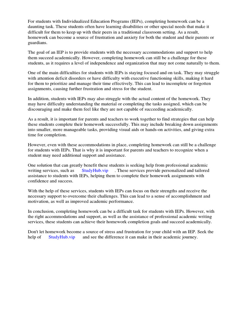 Homework Completion Goal For Iep | Download Free PDF | Individualized ...