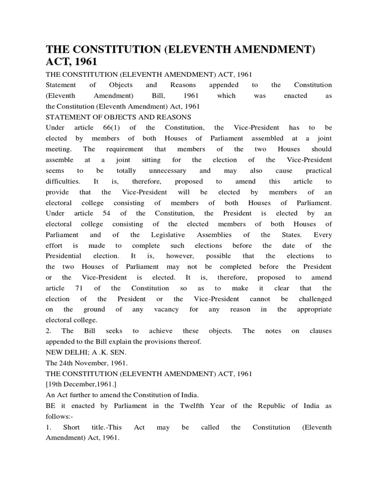 The Constitution (Eleventh Amendment) Act, 1961 | PDF | Constitutional ...
