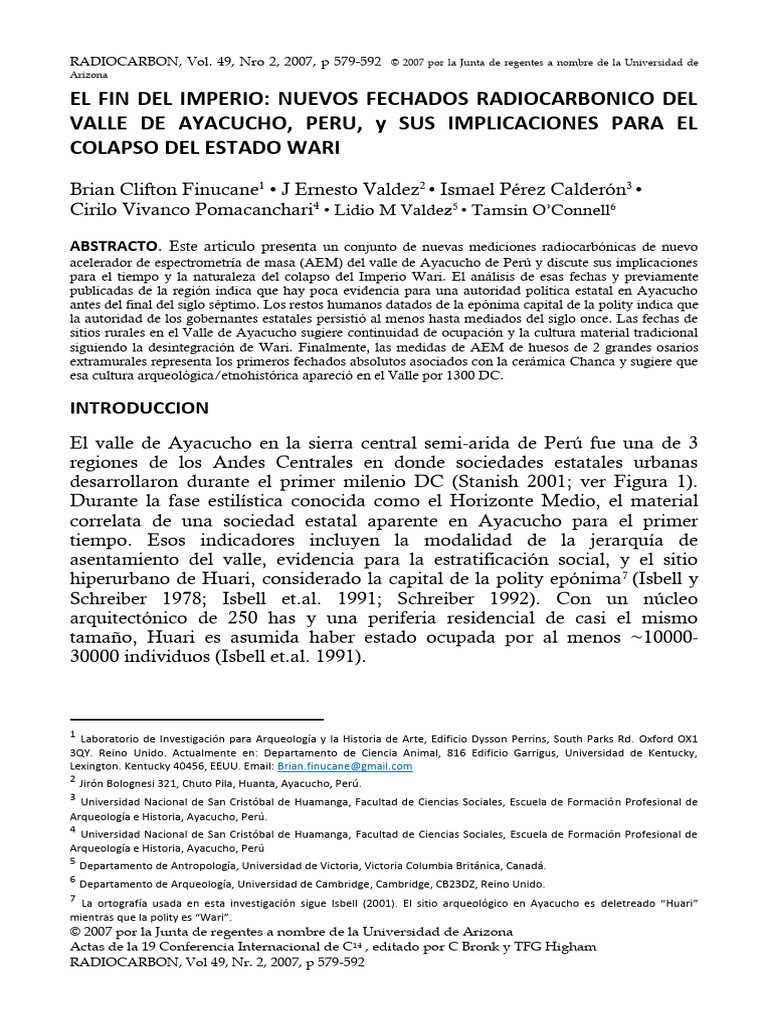 Nuevas Fechas C14 y Colapso Wari | PDF