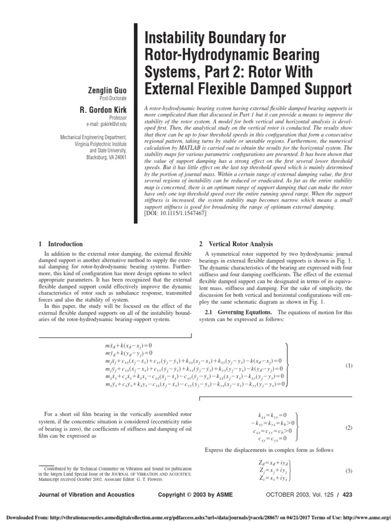 2003-Guo-Instability boundary for rotor-HDB Sys_JVA_Part-II | PDF | Helicopter Rotor | Damping