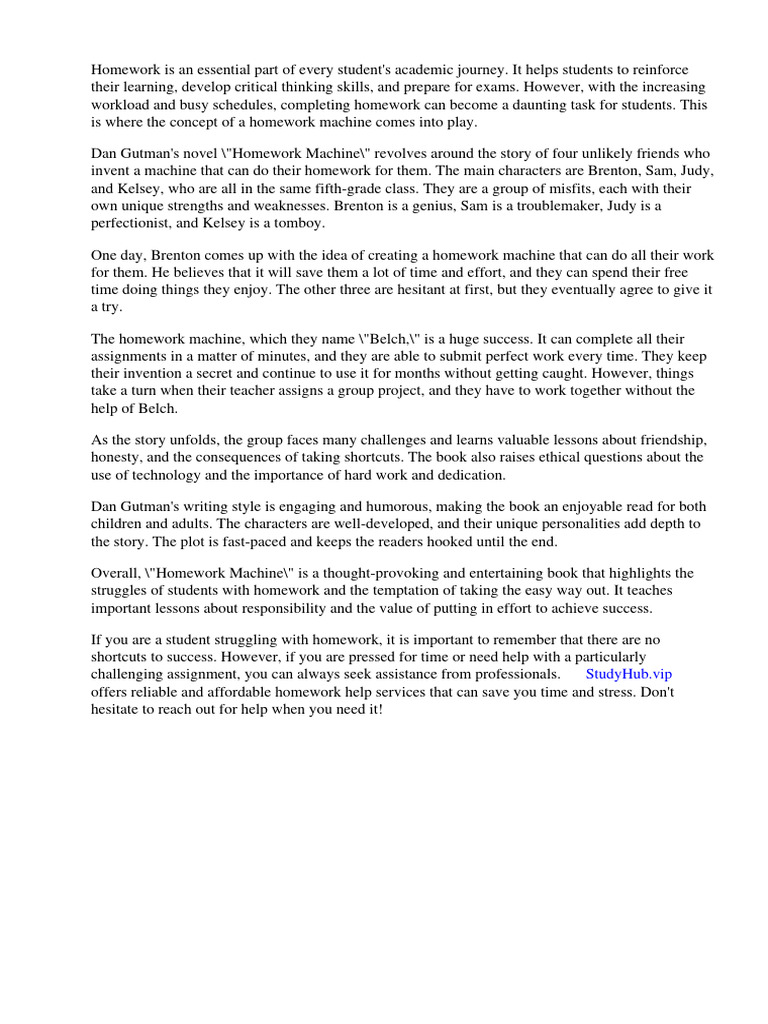 Homework Machine Dan Gutman Summary | PDF | Homework