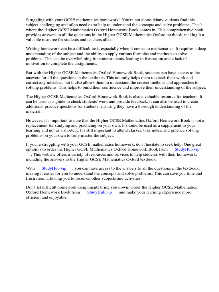 Higher Gcse Mathematics Oxford Homework Book Answers | PDF | Homework ...