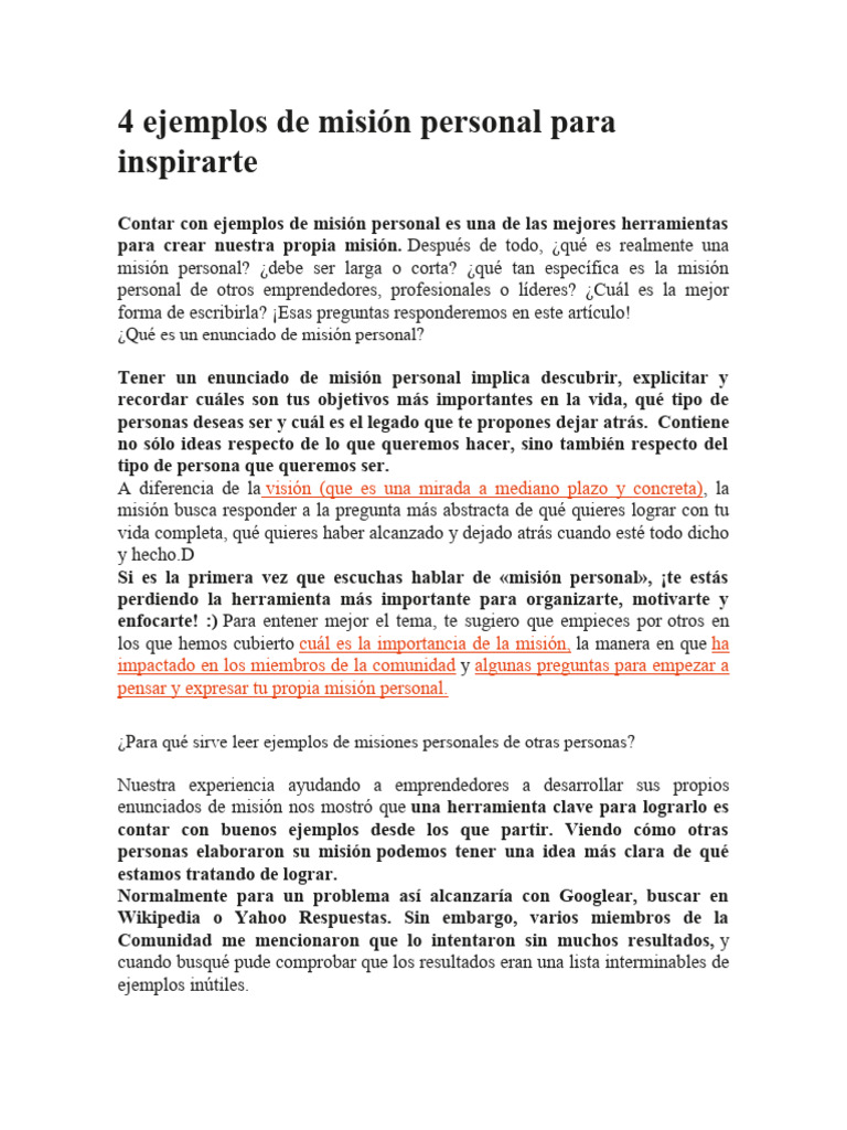 Ejemplos de misión personal inspiradores | PDF