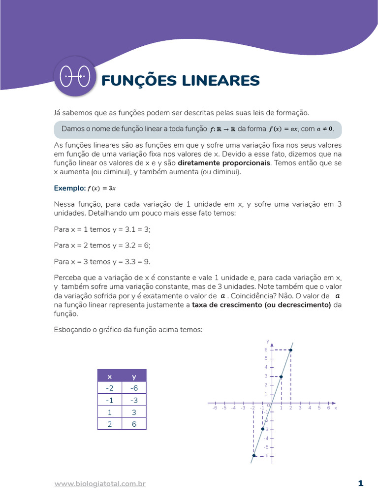 Funções Lineares: Conceitos e Gráficos | PDF | Função (Matemática ...