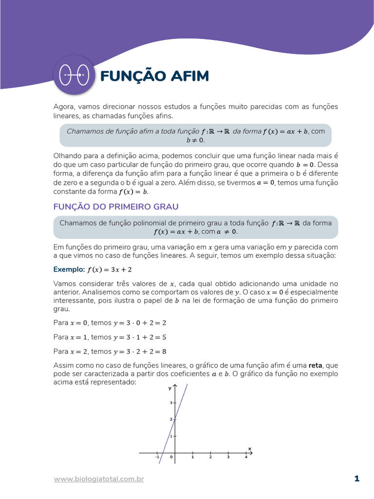 MTM - AP - Funções - Função Afim | PDF | Função (Matemática) | Funções ...