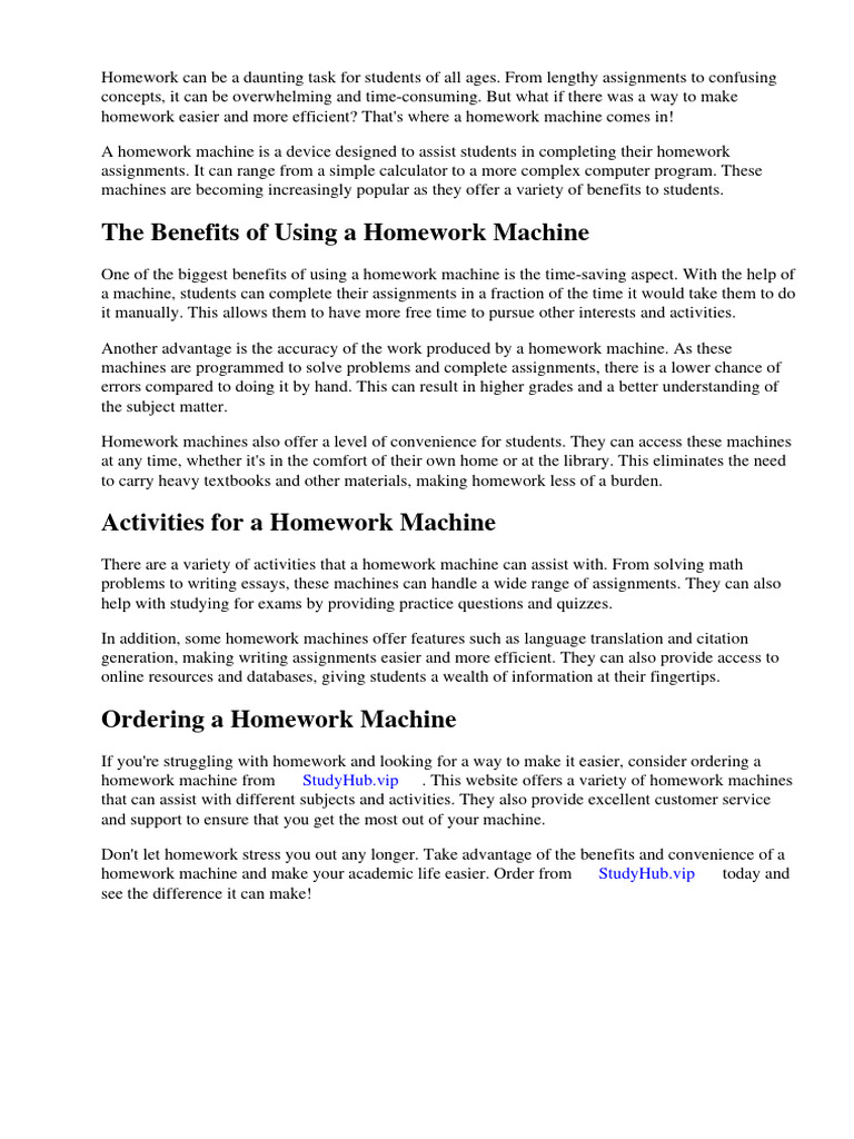 Homework Machine Activities | PDF | Machines | Homework