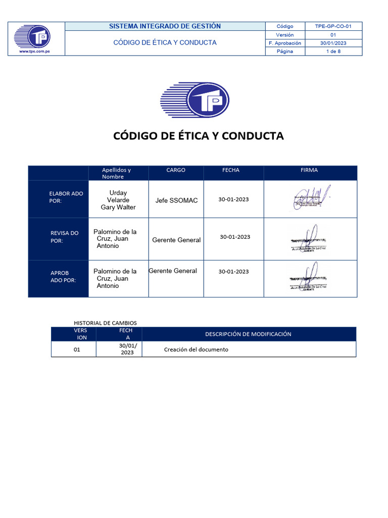 Codigo de Etica y Conducta Tpe | PDF | Business | Comportamiento