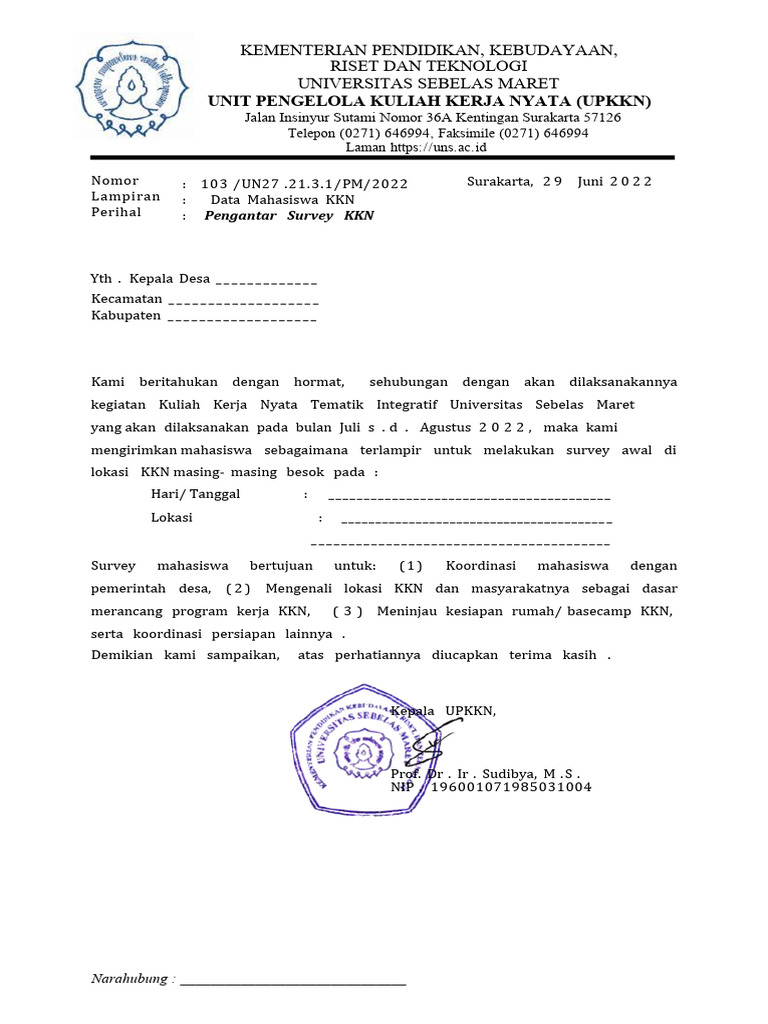 Draft Survey Awal Lokasi KKN Reguler 1 | PDF