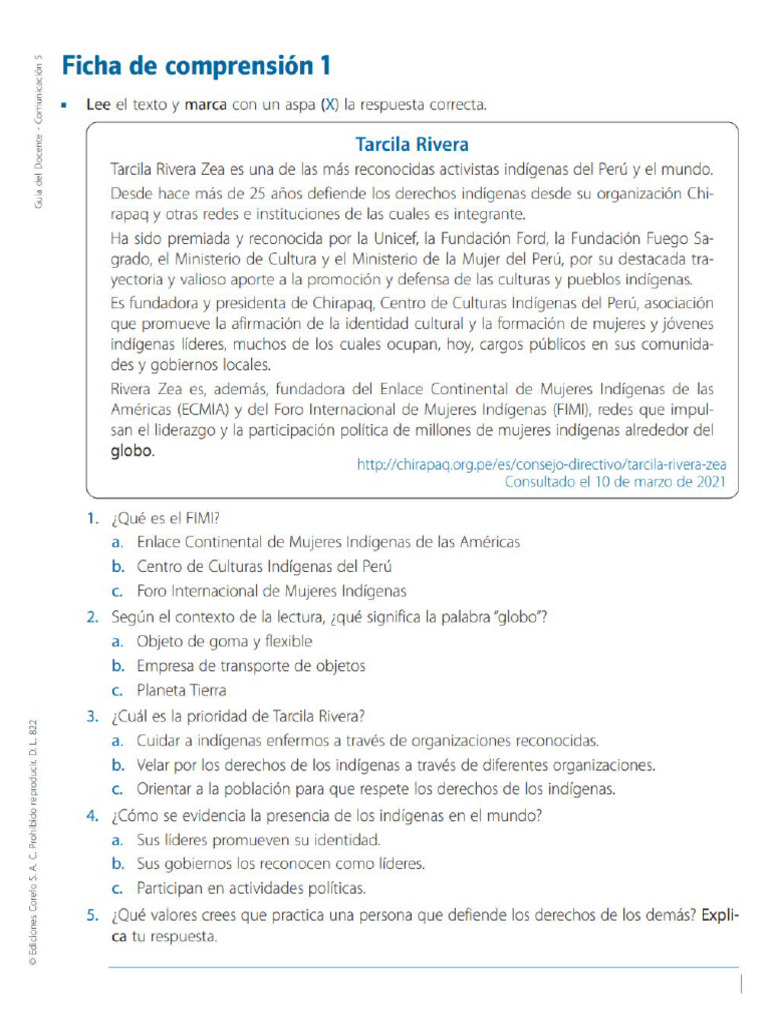 Ficha de Comprension 01 Comprensión Lectora 20 de Marzo | PDF