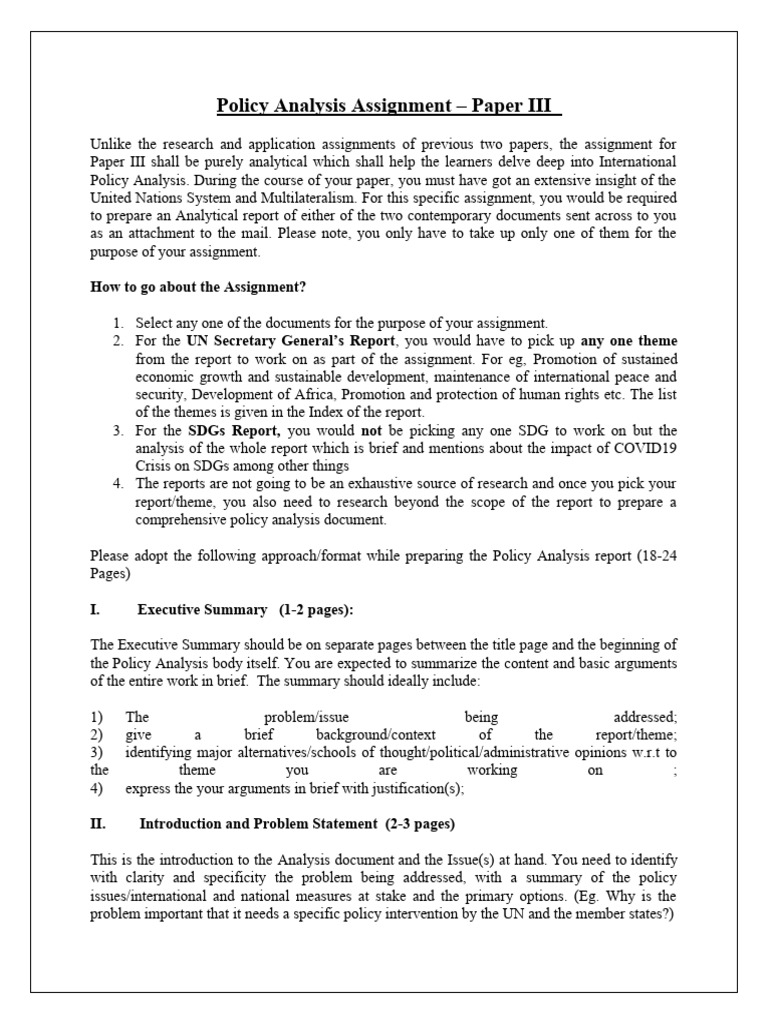 IRD Paper III Policy Analysis Assignment Instructions | PDF | Policy ...