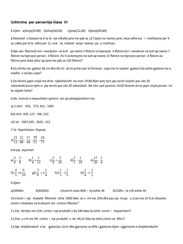 Ushtrime Per Perseritje Klasa VI Perfundimtare | PDF