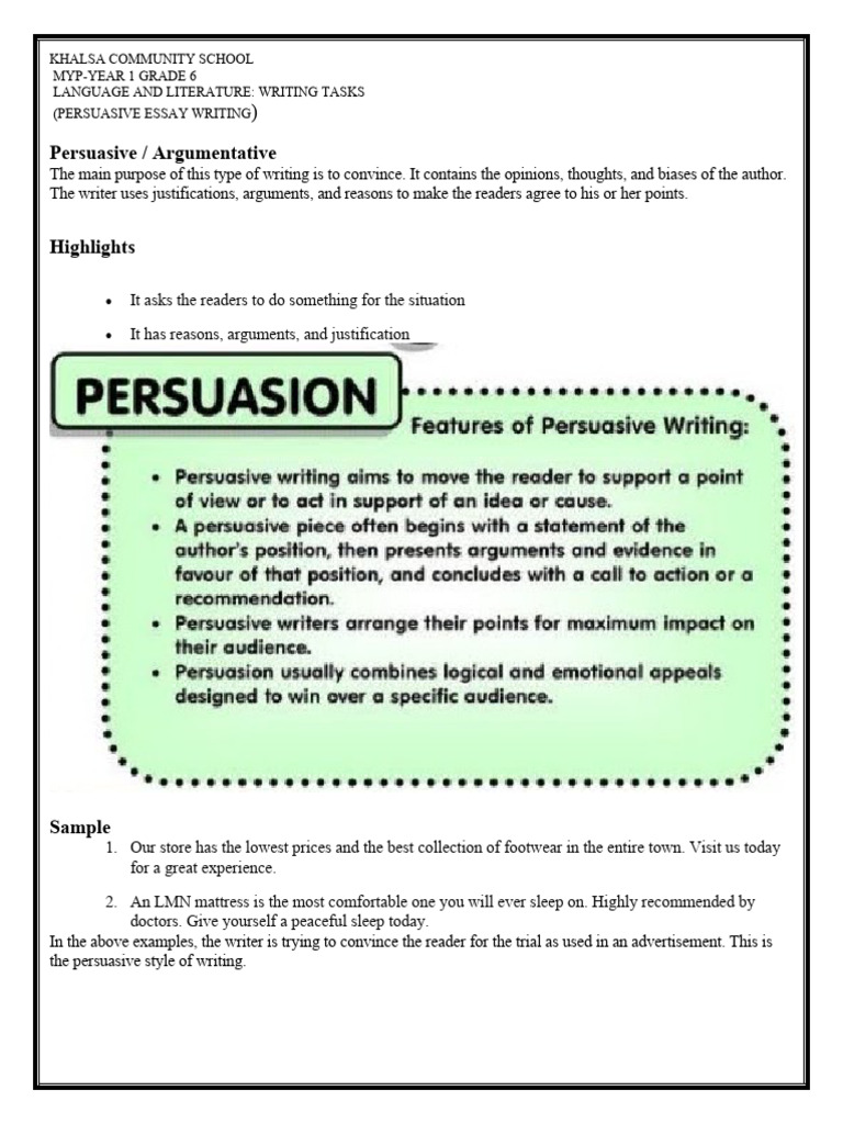 Persuasive Essay Writing Guide for MYP 6 | PDF | Essays | Proofreading