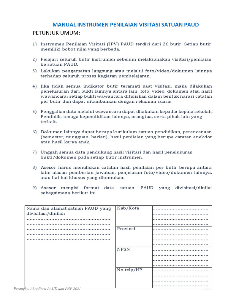 26 Butir Instrumen Ipv Paud 2024 | PDF