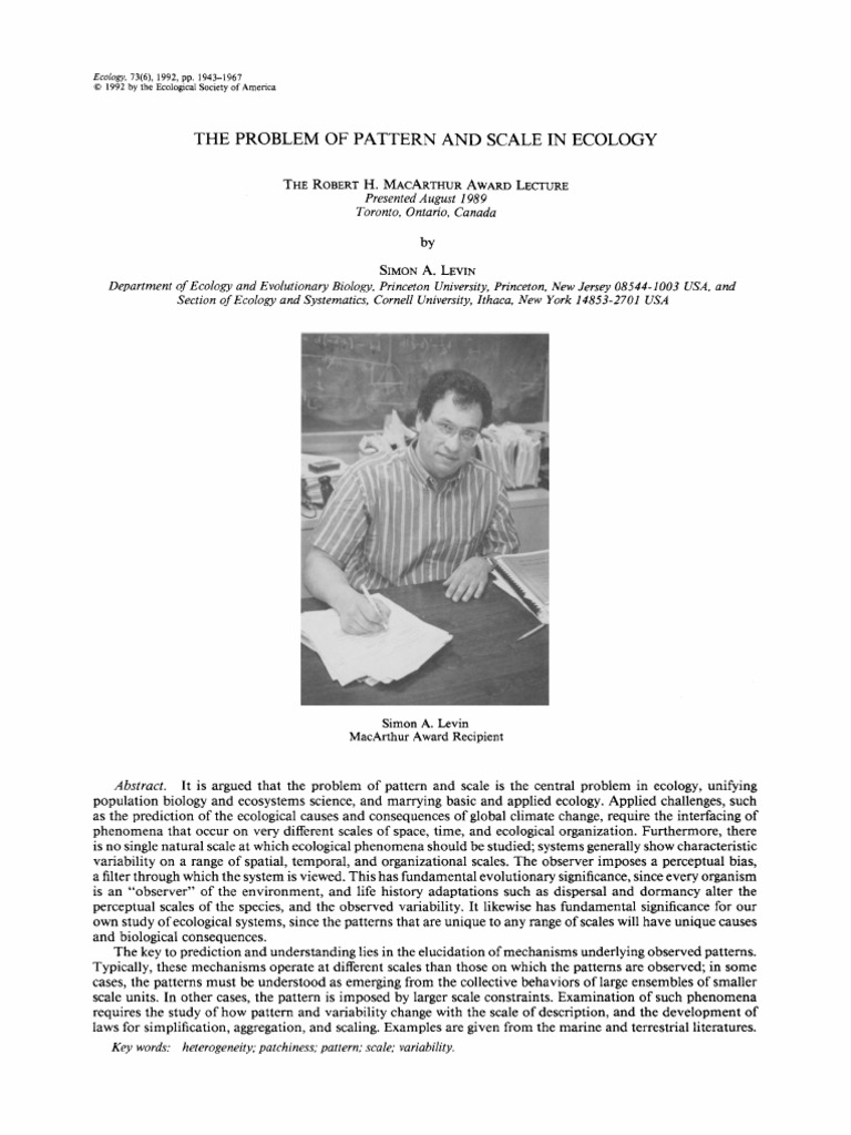 Levin 1992 The Problem of Pattern and Scale in Ecology | PDF | Ecology ...