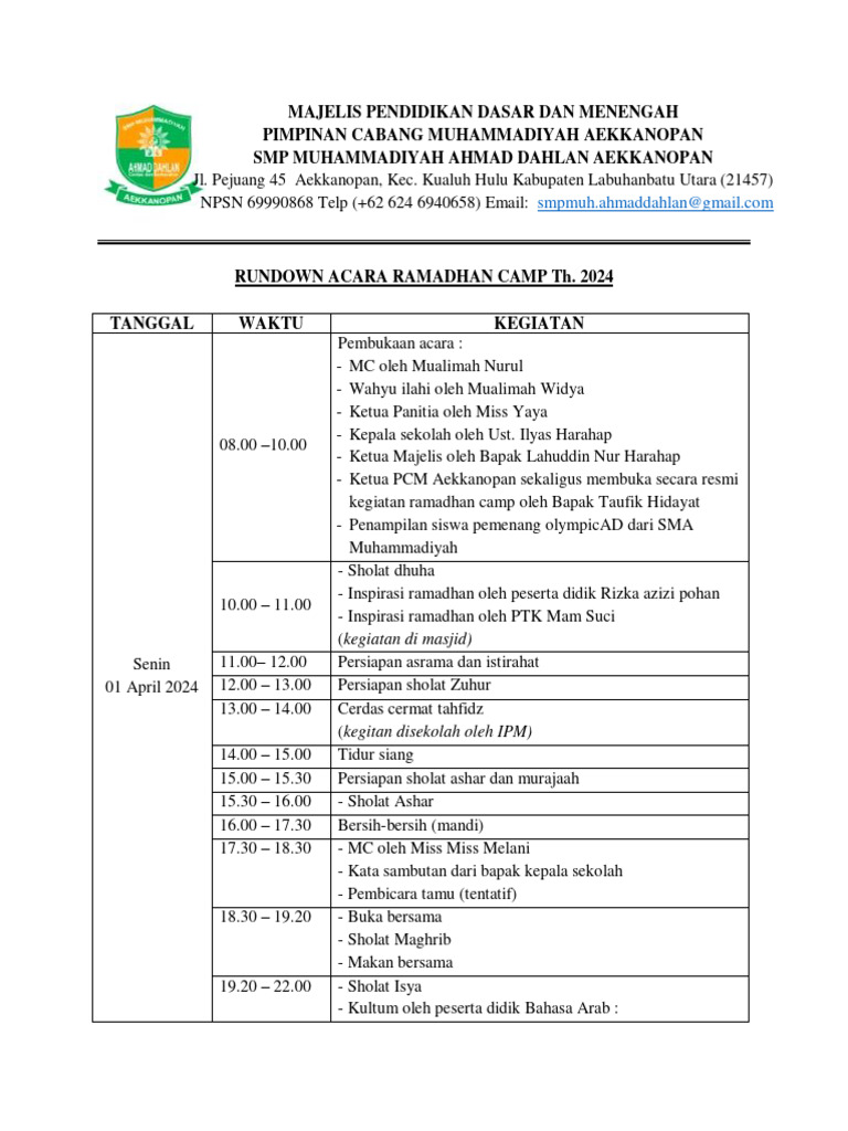 Rundown Acara Ramadhan Camp Th. 2024 | PDF