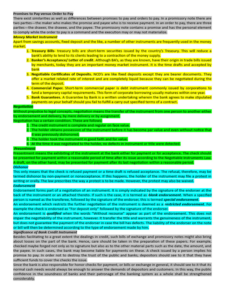 Promises To Pay Versus Order To Pay | PDF | Negotiable Instrument ...